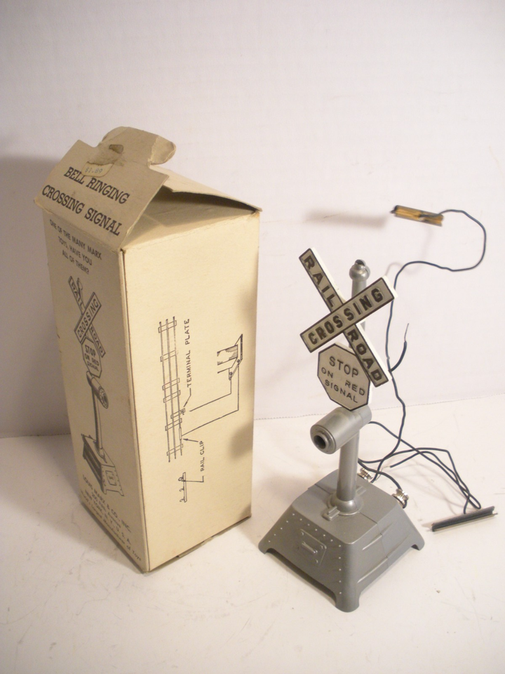 Vintage Marx O Guage Train Bell Ringing Rail Road Crossing Signal w/Box ...