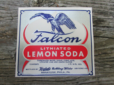 *NEW* Falcon Lithiated Lemon Soda Antique Vintage Soda Beverage Label ...