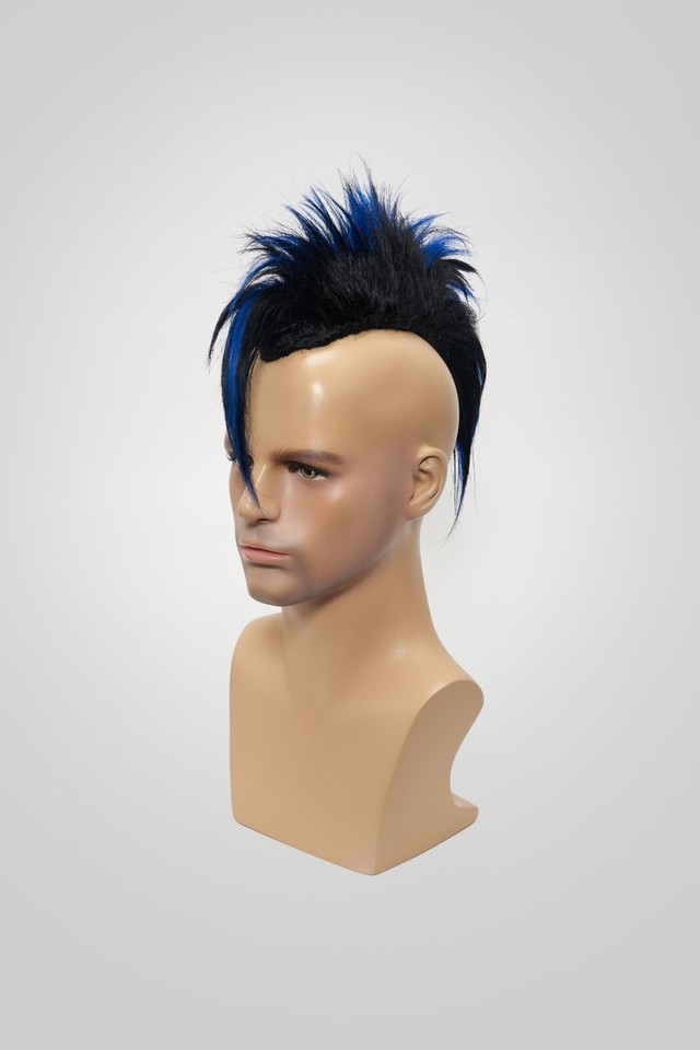 Black Blue Mohawk Headpiece Wig Human Hair, Fake Mohican Hair Topper ...