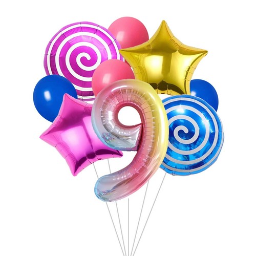 9 Pcs Swirl Multi Colored & Number “9” Foil Party Balloons | eBay