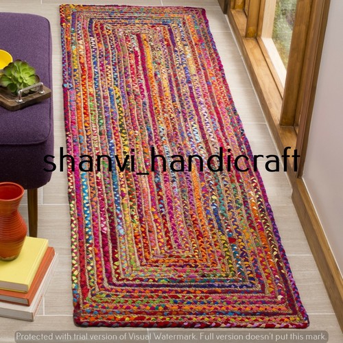 Multi Color Handmade Jute Cotton Runner Rug Home Decor Living Area Rug ...