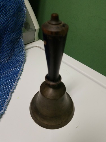 Antique Brass Wood Handle Hand Held School Bell Original Clapper | eBay