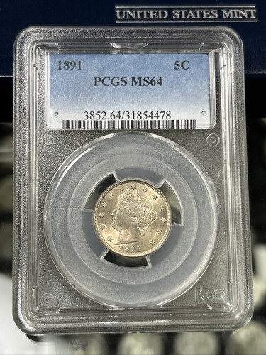 1891 5C Liberty Nickel ‘V Nickel’ ~ PCGS MS 64 - Chipped Slab | eBay