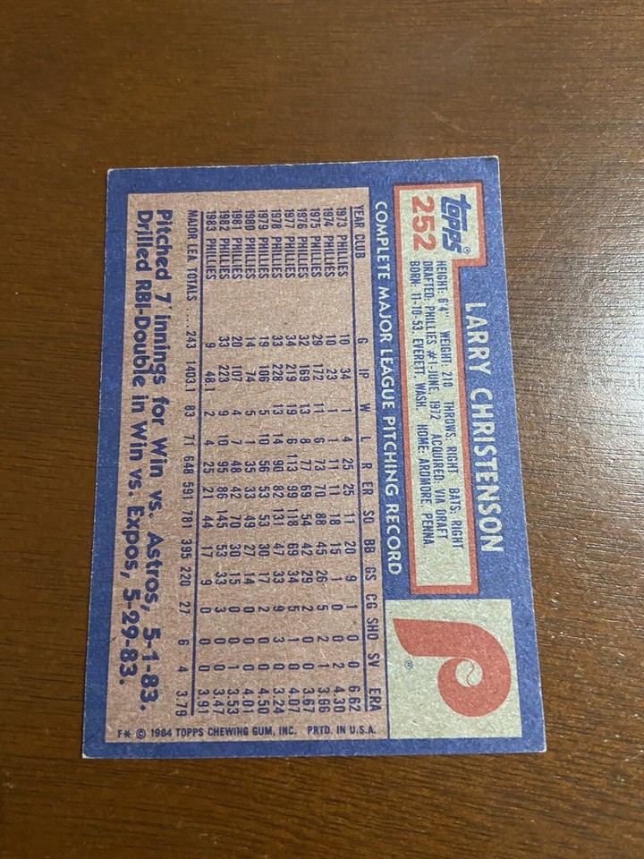 AUTOGRAPH 1984 Topps #252 LARRY CHRISTENSON Phillies, SIGNED Baseball ...