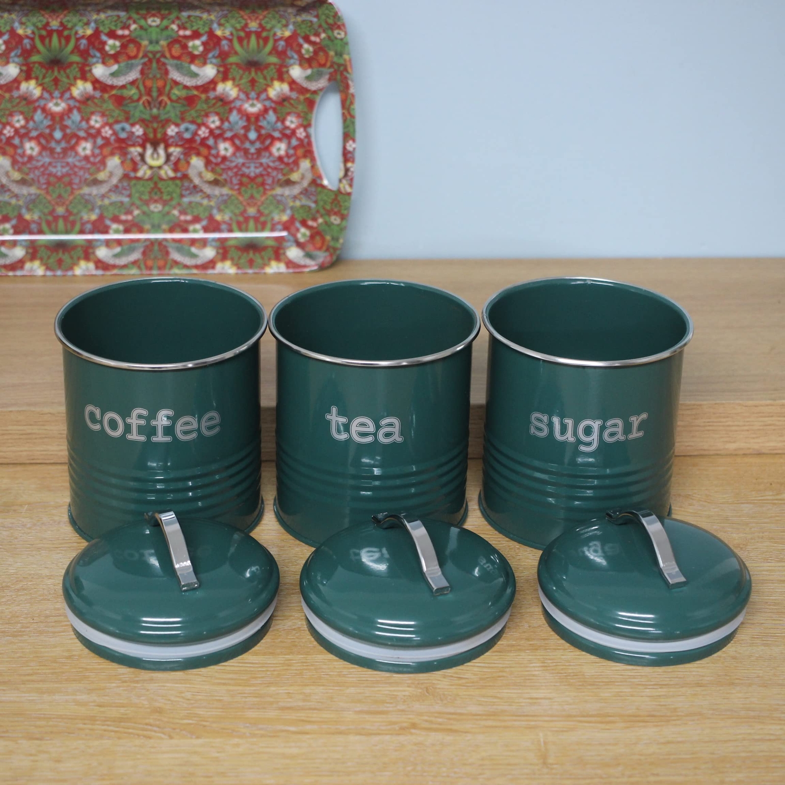 Canister Set Green Airtight Storage Coffee Tea Sugar Labelled Container ...