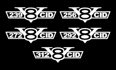2 Y-BLOCK V8 DECALS 239-256-272-292-312 CID 1954-1964 EMBLEM STICKERS ...