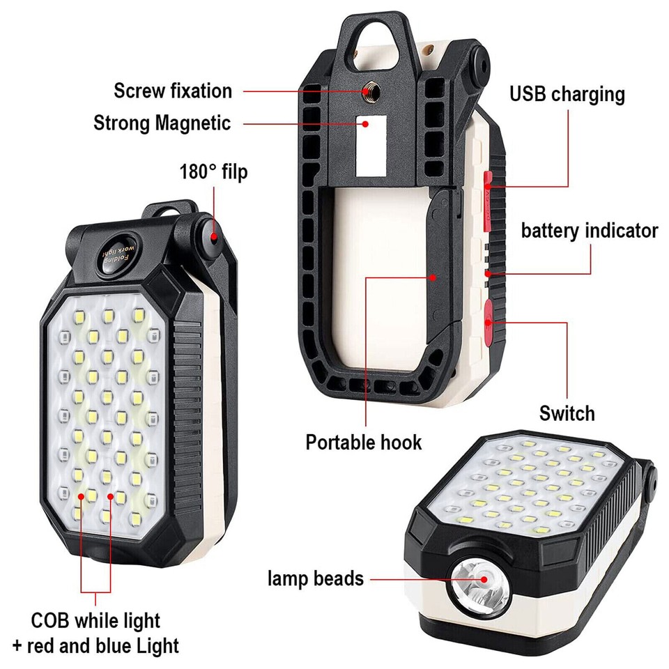 USB Rechargeable LED COB Work Light Car Garage Mechanic Flashlight ...