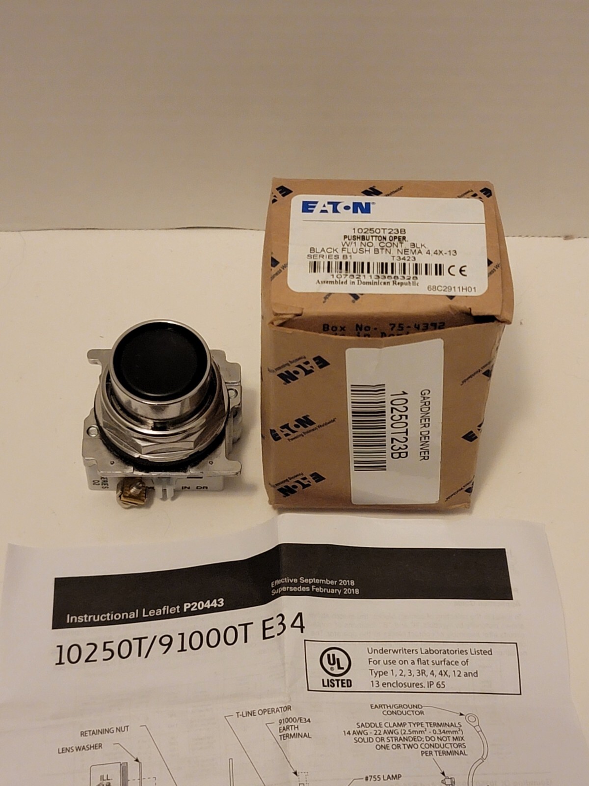 Eaton 10250T23B Standard Pusbutton Operator Black Flush NEMA 4, New ...