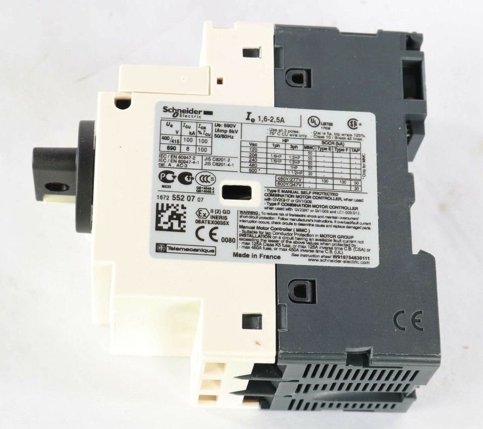 New GV2P07 Schneider Electric Motor Circuit Breaker, TeSys GV2, 3P, 1.6 ...