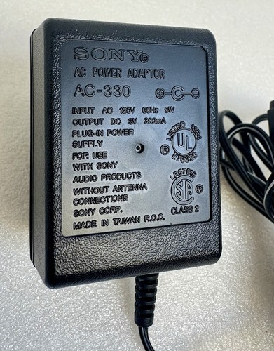 Sony 3 Volt Power Adapter AC-330 for Vintage Cassette Walkman ...
