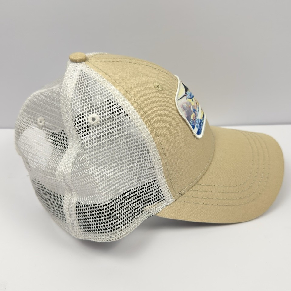 GUY HARVEY Marlin Patch Trucker Hat Tan White Mesh Snapback Fishing Cap ...