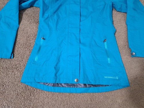 Merrell Rain Jacket Womens Blue Full Zip Opti Shell Waterproof Hooded ...