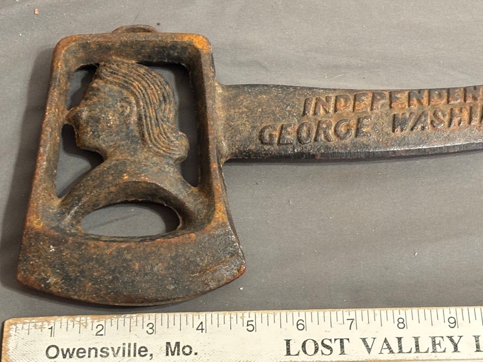 Vtg 7lb cast iron 17" GEORGE WASHINGTON AXE Independence 1776 wall ...