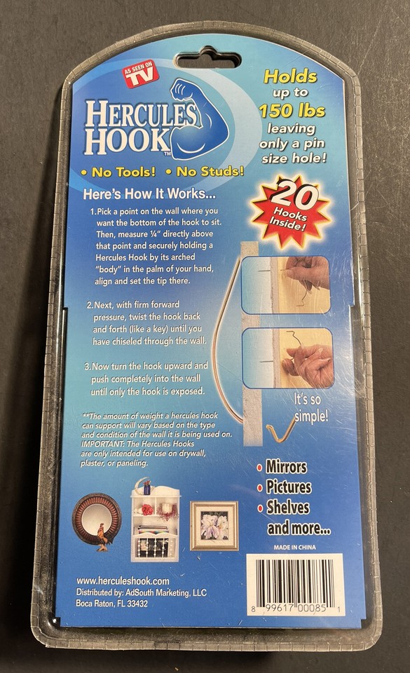 Hercules Hook 20 Pack Wall Hangers Set w/ Laser Marker As Seen on TV ...