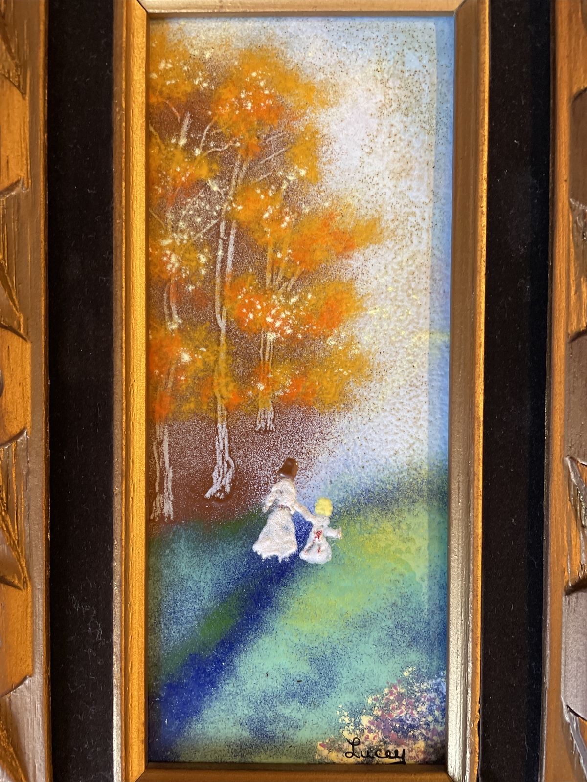 Vintage Jean Lucey Enamel On Copper Painting of Woman with Child in ...