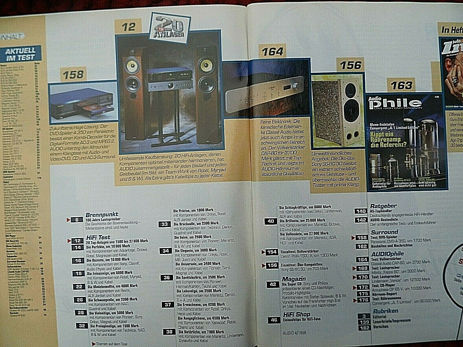 AUDIO 4/98 MBL 9010 C,BURMESTER 808 MK5,CLEARAUDIO REFERENCE,SOUTHER ...