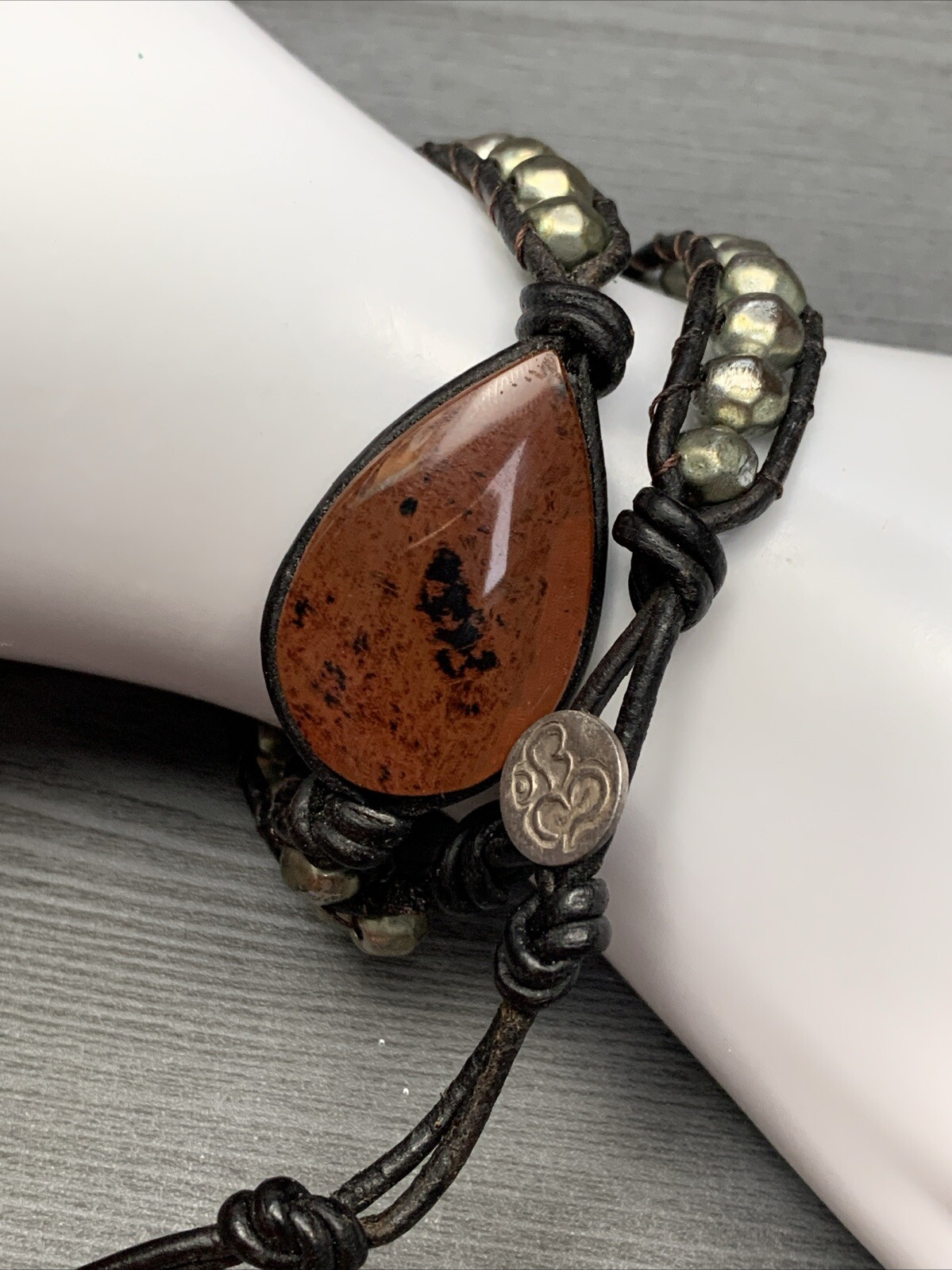 Vintage Mahogany Obsidian Brown, Teardrop, Wrap Black… - Gem