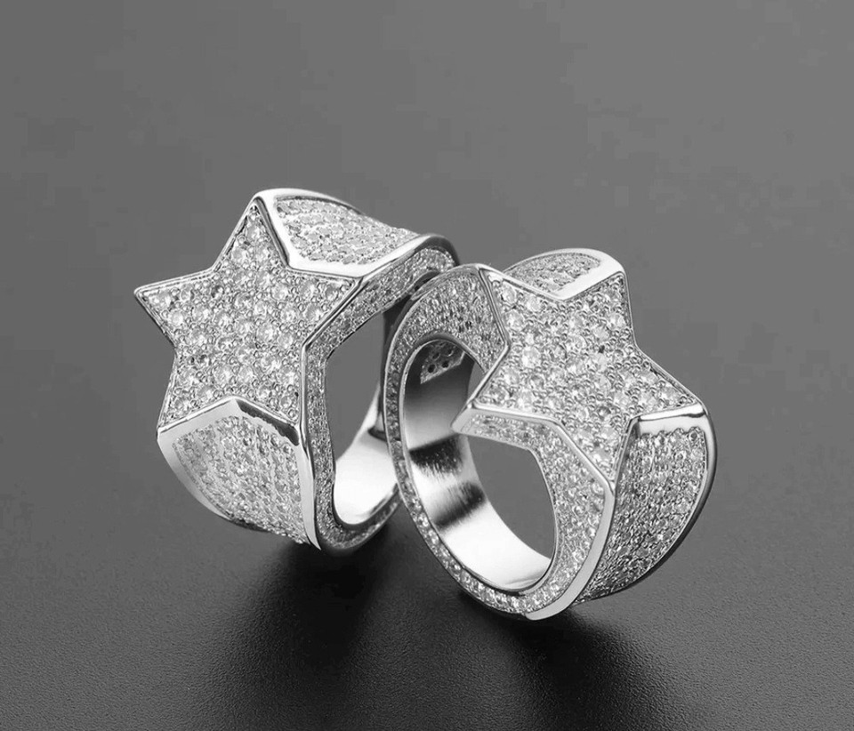 925 Silver Iced Out Moissanite Star Ring Forged | eBay