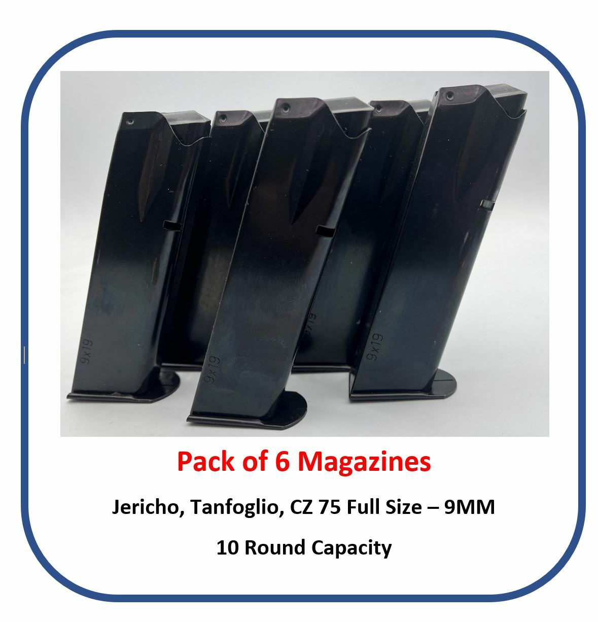 6 Pack Jericho Tanfoglio CZ 75 Full Size 9 MM 10 Round Steel Magazine ...
