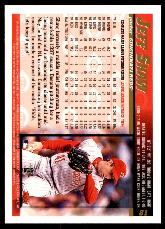 1998 Topps #81 Jeff Shaw | eBay