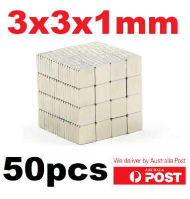 50pcs Thin Block 3mm x 3mm x 1mm Neodymium Magnet Fridge Craft Square ...