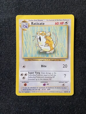 Pokémon TCG Raticate Base Set 40/102 Regular Unlimited Uncommon MP | eBay