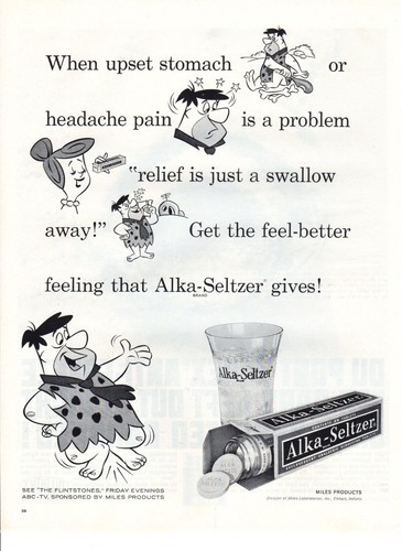 Vintage Movie Print ad Flinstones Fred Wilma Alka Seltzer Cartoon ABC ...