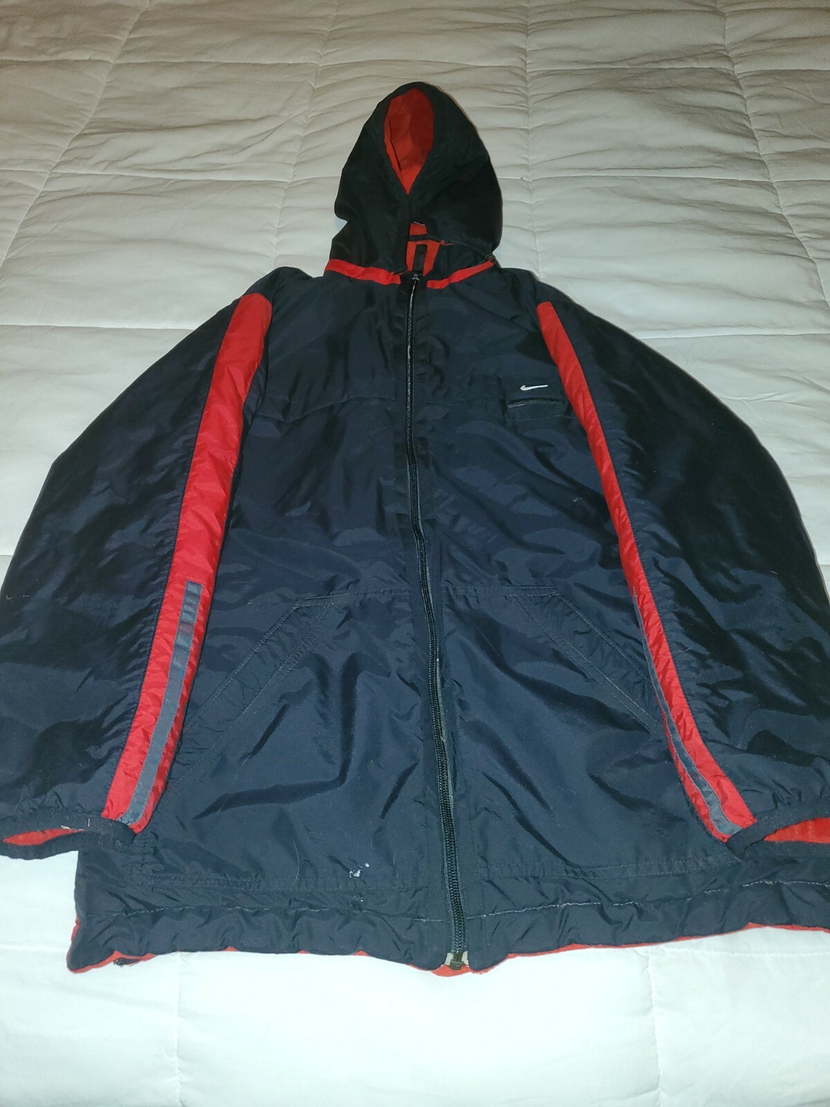 Nike Puffer Reversable Jacket Winter Coat RED BLACK … - Gem