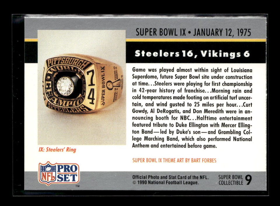 1990 Pro Set #9 Super Bowl IX Super Bowl Collectibles | eBay
