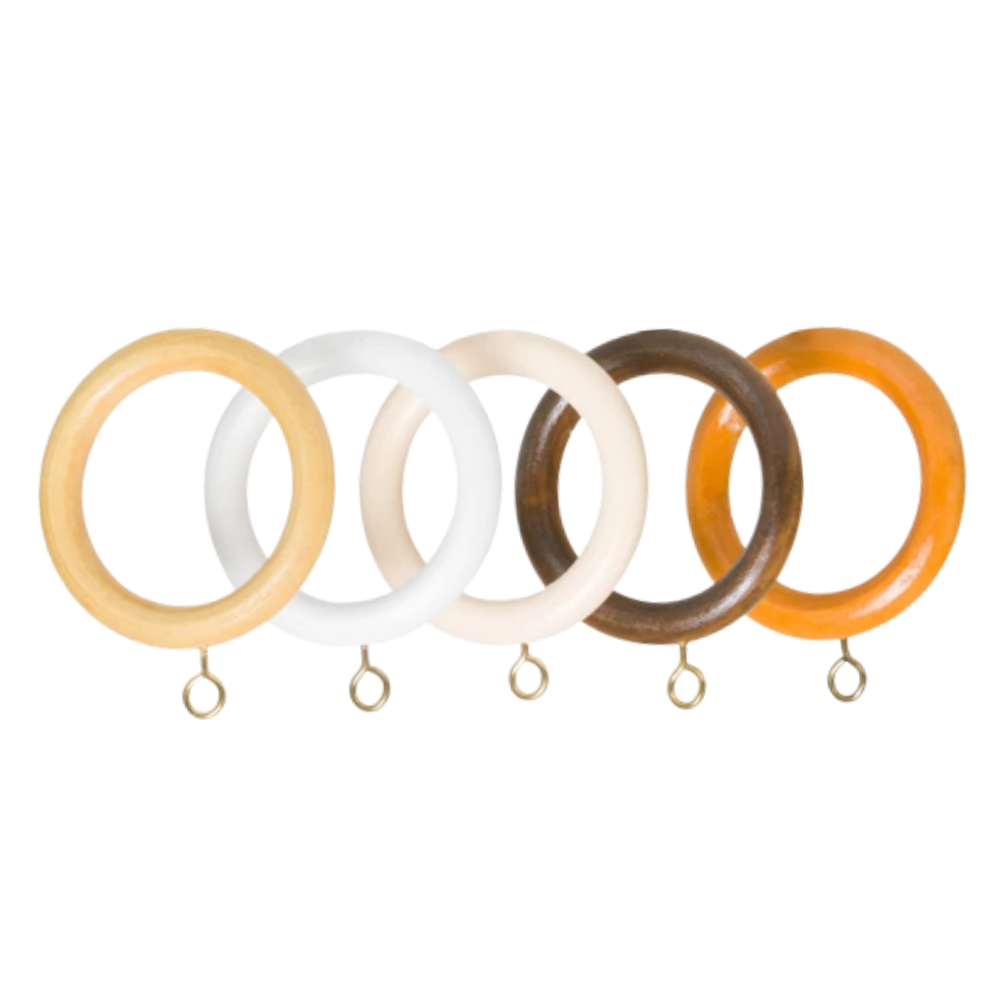 Solid Wooden Curtain Hanging Rings With Eyes Hooks 35mm in Five Colours ...