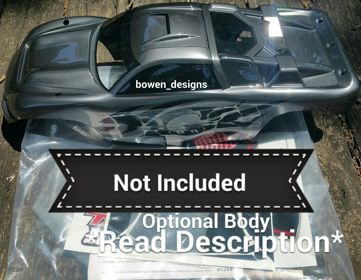 Traxxas Custom Painted RC Body Shell Rustler VXL XL5 Tamiya Black Clear ...