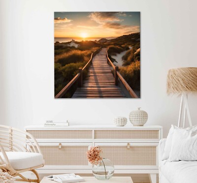 Square Canvas Walkway Sunset Beach High Quality Australian Made Quality ...