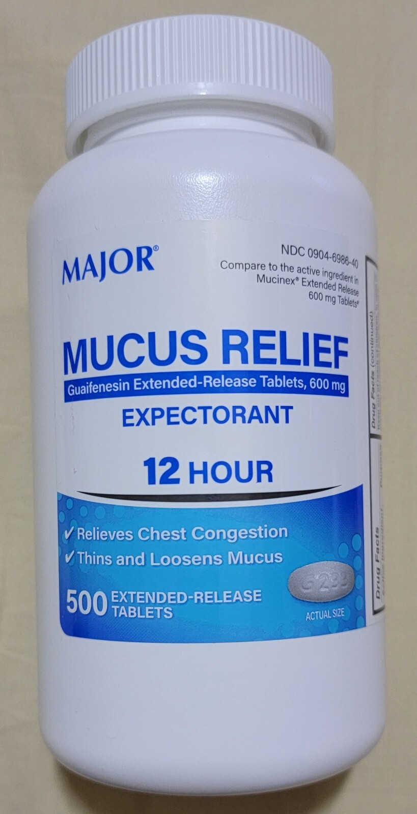 MAJOR Mucus Relief Guaifenesin 600mg 12 Hr Extended Release 500 Count Bottle | eBay