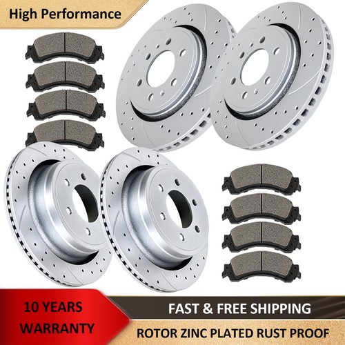 Front Rear Drilled Slotted Brake Rotors and Brake Pads Brakes Kit for ...