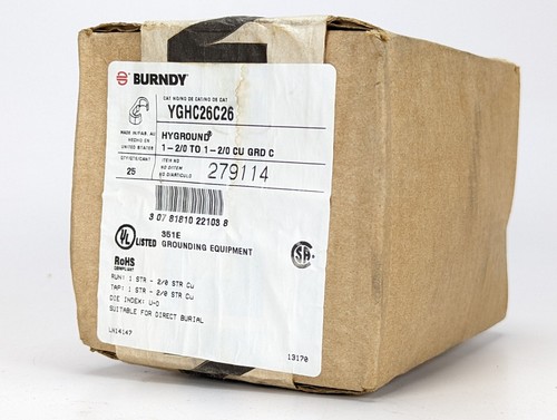 LOT OF 25 BURNDY YGHC26C26 GROUNDING CONNECTOR *NEW IN BOX* HYGROUND | eBay