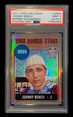 2001 Topps Archives Reserve Autograph #ARA8 Johnny Bench PSA MINT 9 ...