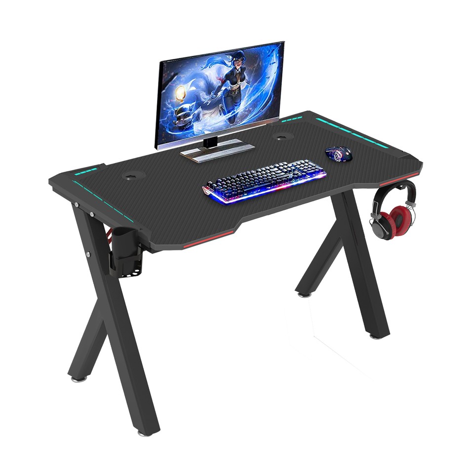 XXL Gaming Desk RGB LED Computer Racing Table Carbon Fiber PC Gamer ...