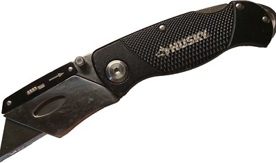 Husky Black Folding Lock Back Utility Knife Box Cutters Stainless Steel ...