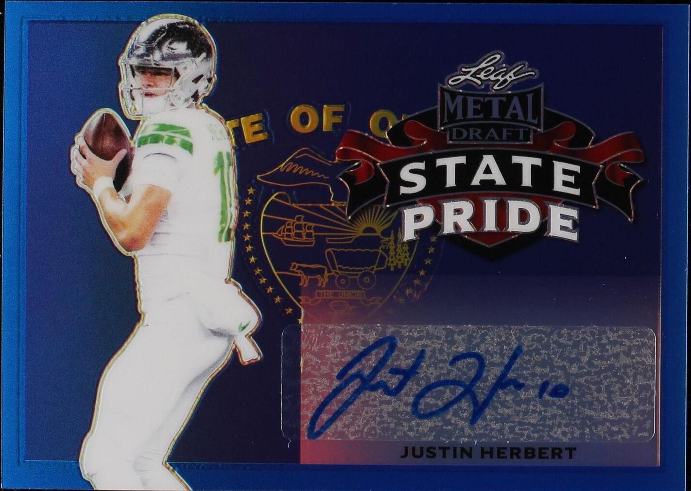 2020 Leaf Metal Draft - State Pride Justin Herbert #SP-JH2 Blue Rainbow ...