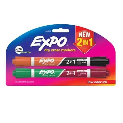Expo Dual End 2-in-1 Markers Dry Erase Chisel Tip 2/Pk Ast Colors ...