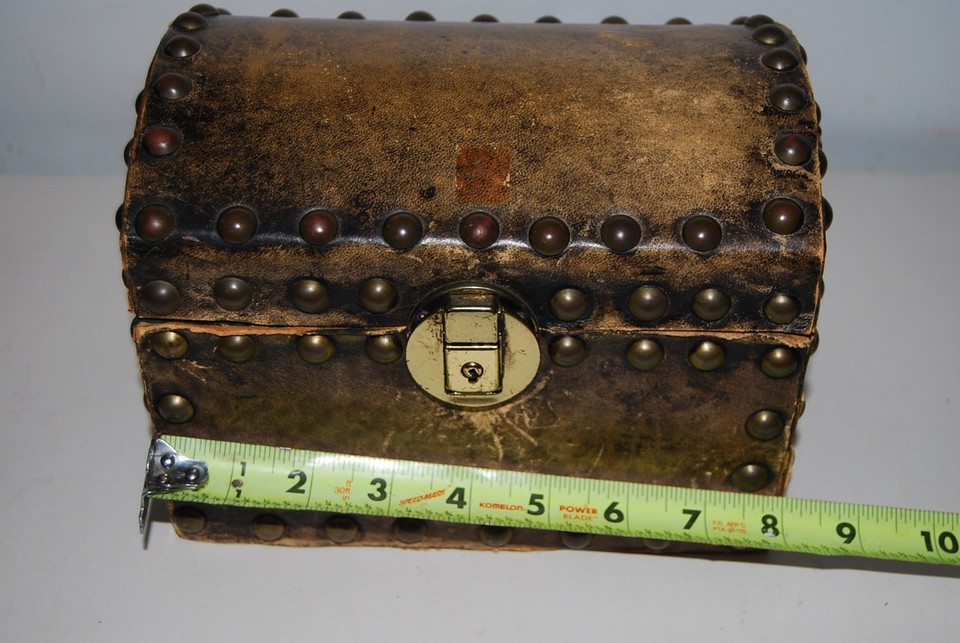Antique 19th Century Leather Over Wood Studded Small Dome Top Treasure ...