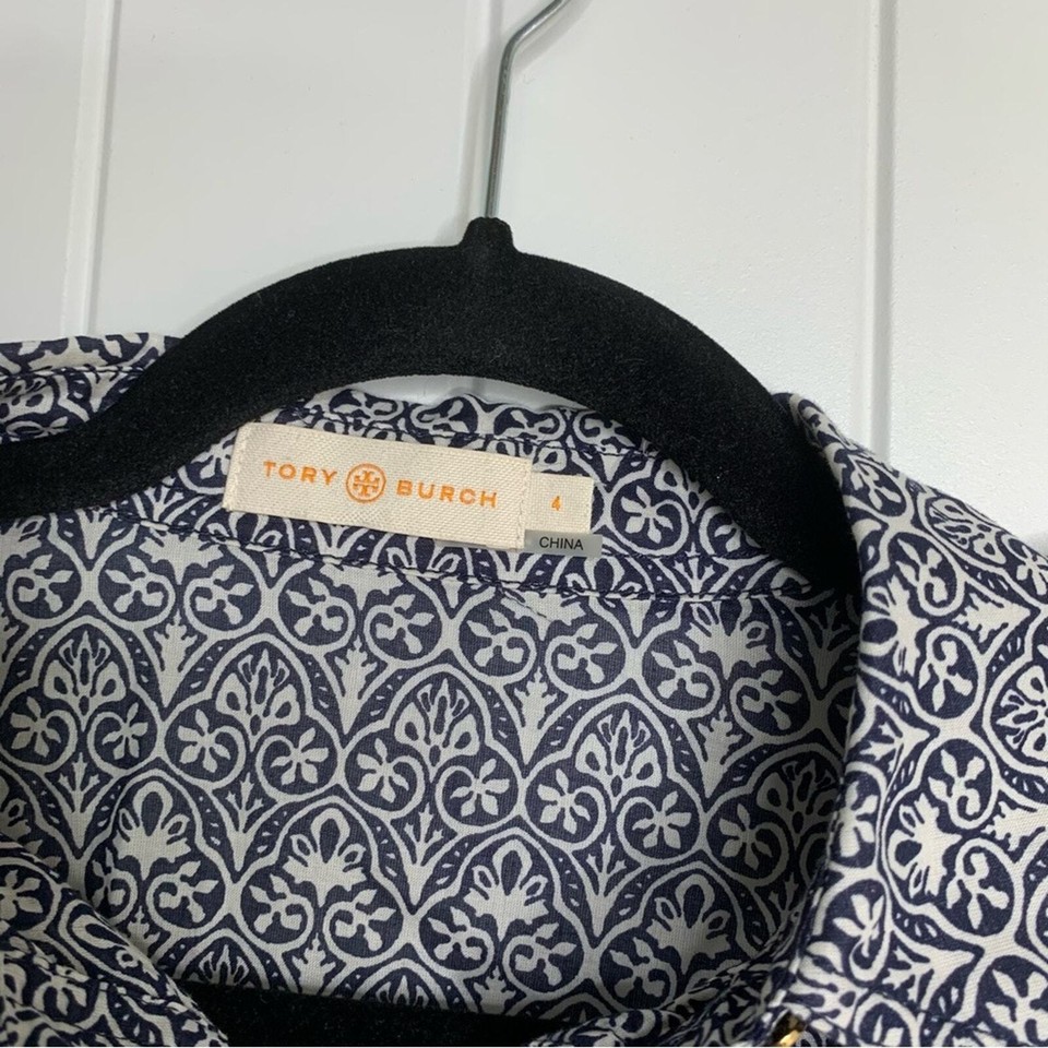Tory Burch Brigitte paisley floral Button-Down Blouse Carinthia Navy ...
