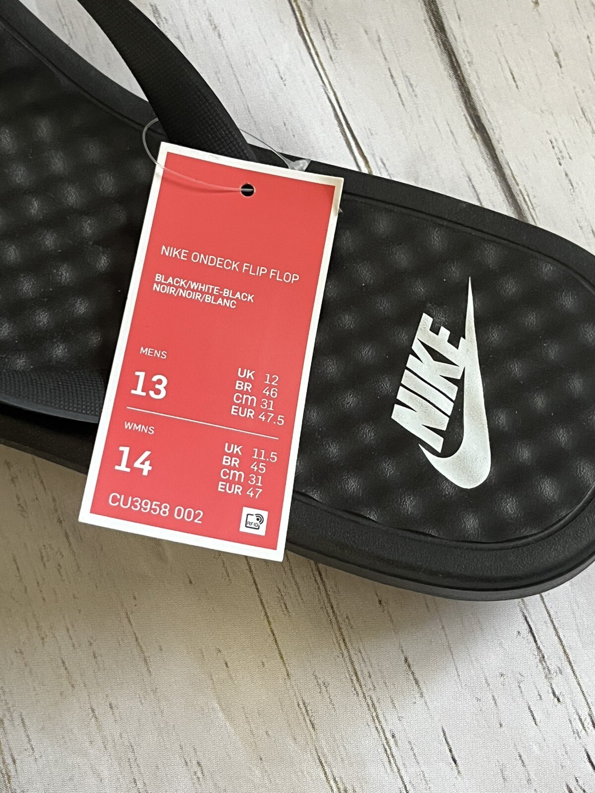 Men's Nike On Deck Flip Flop Slides CU3958 002 Sz 13 Black/Black/White ...