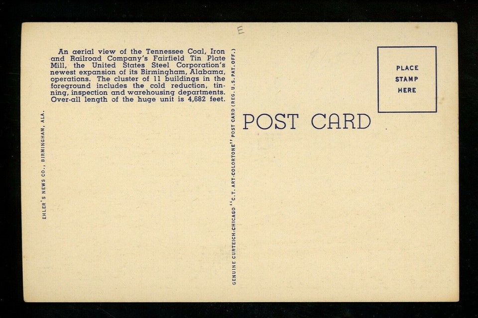 Alabama AL postcard Birmingham Fairfield Tin Plate Mills TCI & Ry Co ...