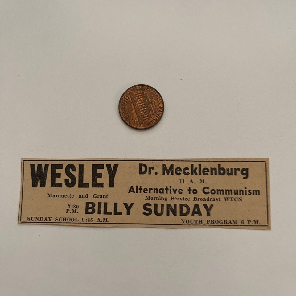 Wesley Billy Sunday Dr. Mecklenburg MN 1935 Minneapolis Newspaper Ad ...