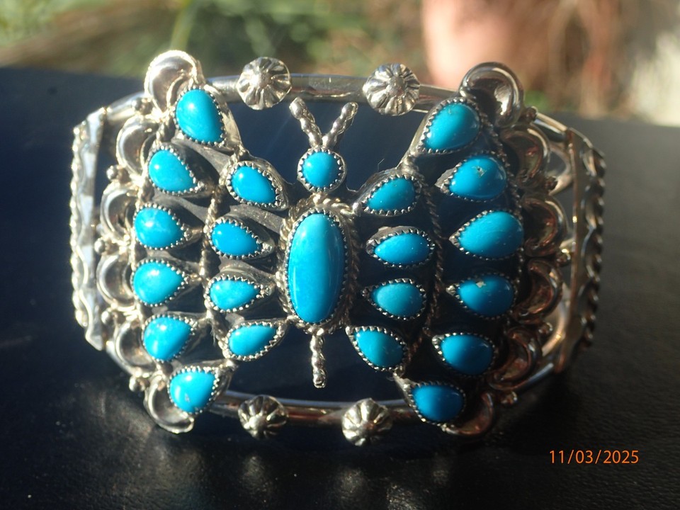 Chaco Canyon Sterling Sleeping Beauty Turquoise Flower Cuff BUTTERFLY ...
