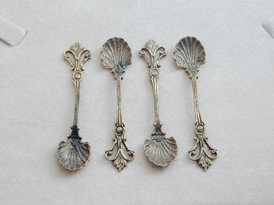 4 Super Ornate Sea Shell Bowl Open Salt Spoons Mustard Demitasse | eBay