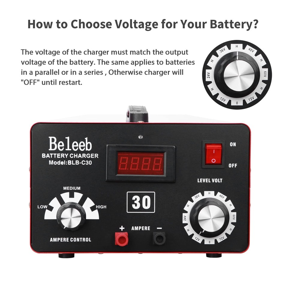 Beleeb Adjustable Battery Charger 12V 24V 36V 48V 60V 72V Smart LCD ...