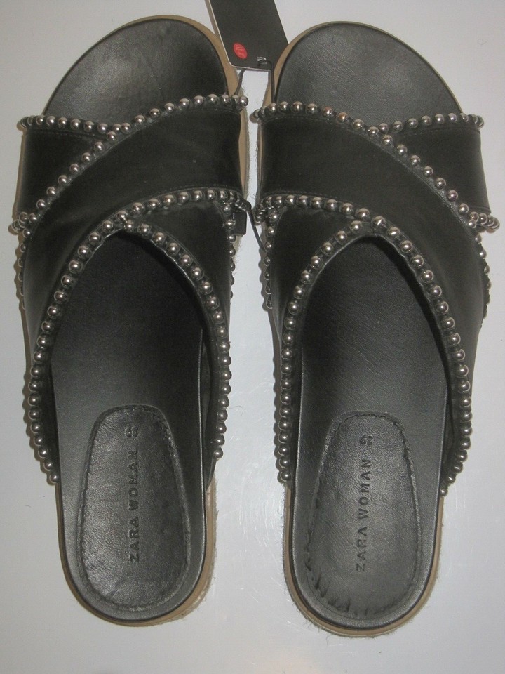 Zara Sandals Flip Flops Womens Studded Black Size 10 | eBay