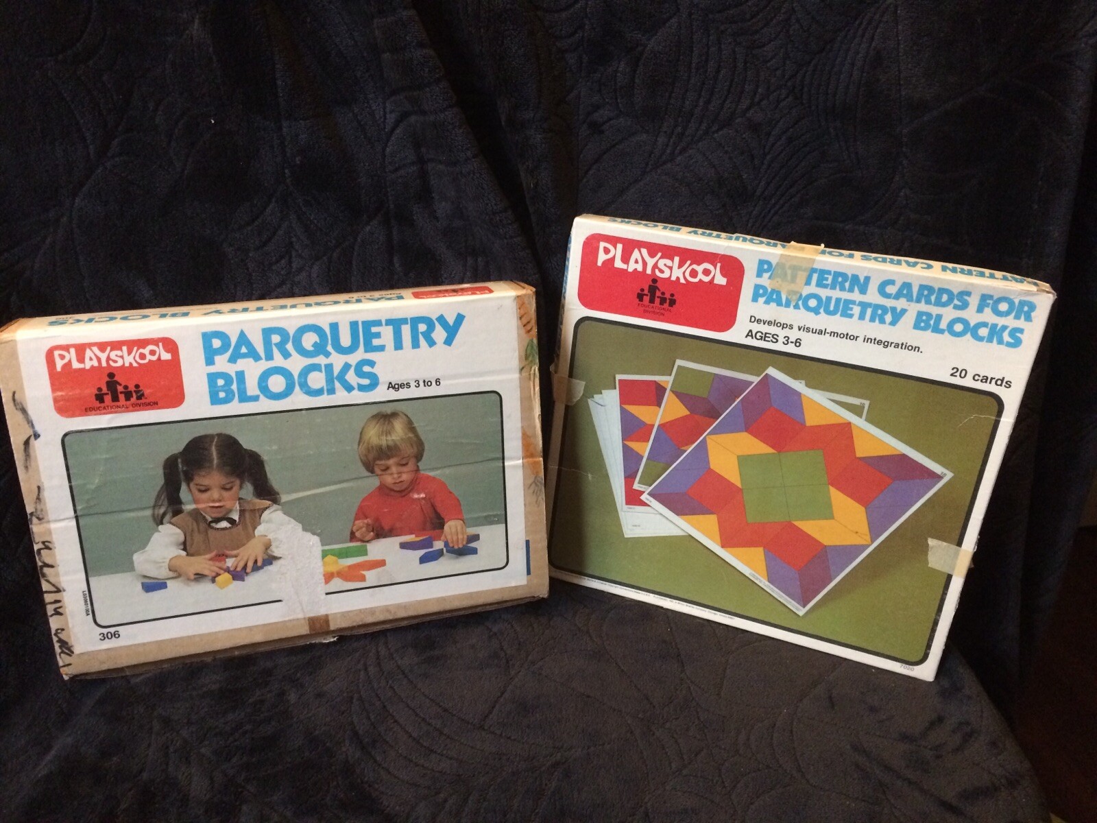 VINTAGE 1979 PLAYSKOOL PARQUETRY BLOCKS & 20 PATTERN CARDS NO. 306 ...